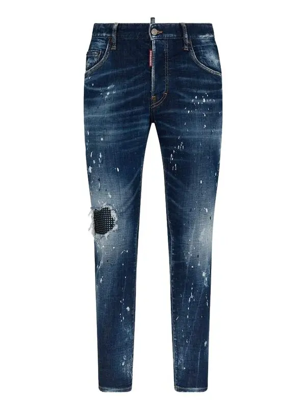 Dsquared2 Paint Splatter Distressed Skinny Fit Jeans - Navy Blue