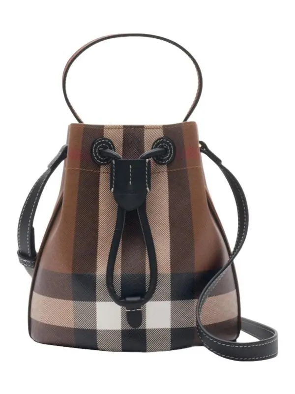 Burberry Mini Tb Checked Bucket Bag - Dark Birch Brown