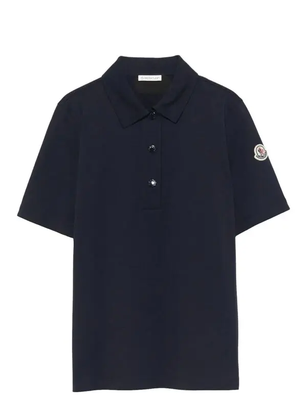 Moncler Logo Patch Short Sleeve Polo Shirt - Navy Blue