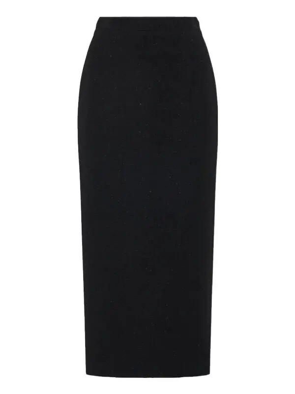 Alessandra Rich Brushed High-waisted Midi Skirt With Rear Slit - Black