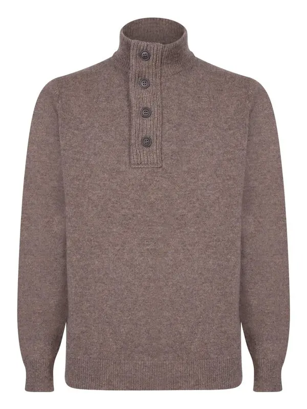 Barbour High-neck Half-buttoned Knit Jumper With Arm Patches - Beige