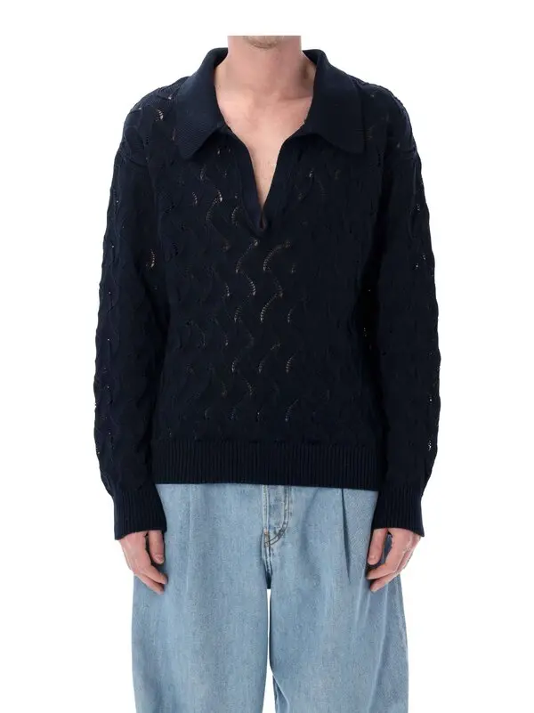 Dries Van Noten Maquis Open-knit Polo Sweater - Black