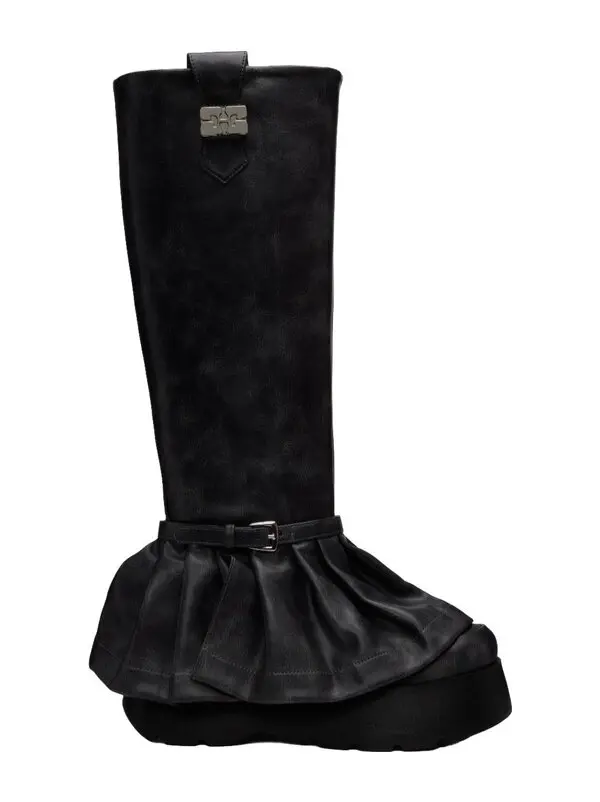 GANNI Kat Platform Boots With Detachable Ruffle - Ebony