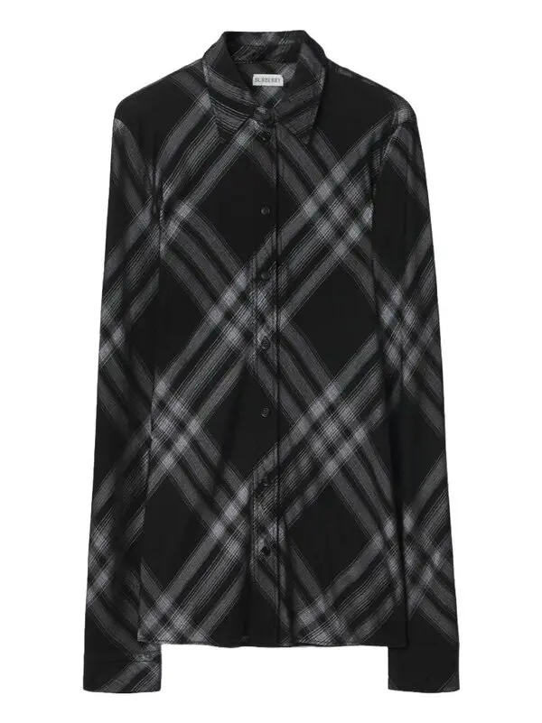Burberry Check-printed Long-sleeved Shirt - Black