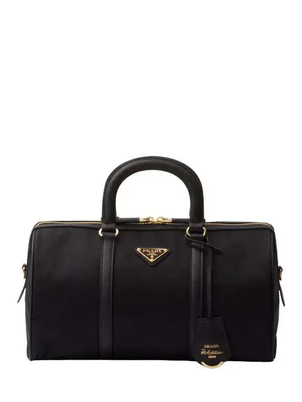 Prada Re-edition 1978 Medium Re-nylon And Saffiano Leather Top-handle Bag - Black