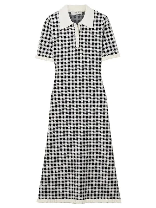 Sea Saige Ruffled Checked Jacquard-knit Midi Dress - Gray