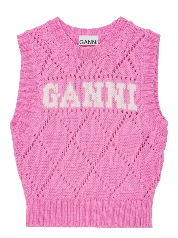 GANNI Sleeveless Logo Knit Vest - Rose Violet