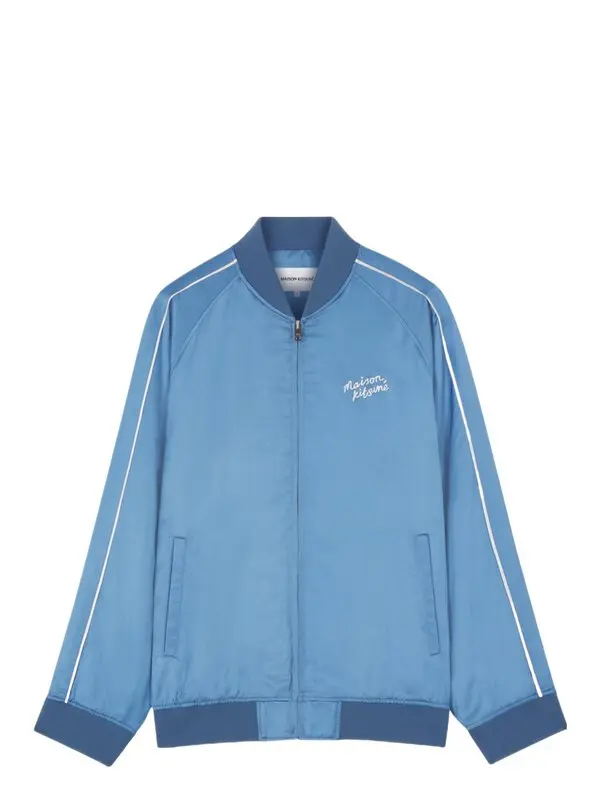 Maison Kitsuné Embroidered Satin Bomber Jacket - Blue