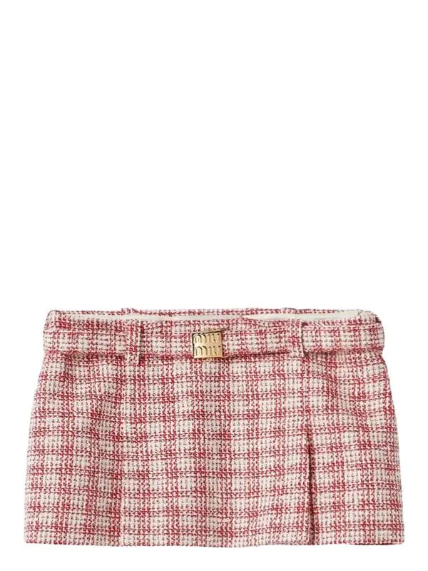 Miu Miu Belted A-line Tweed Miniskirt - Pink