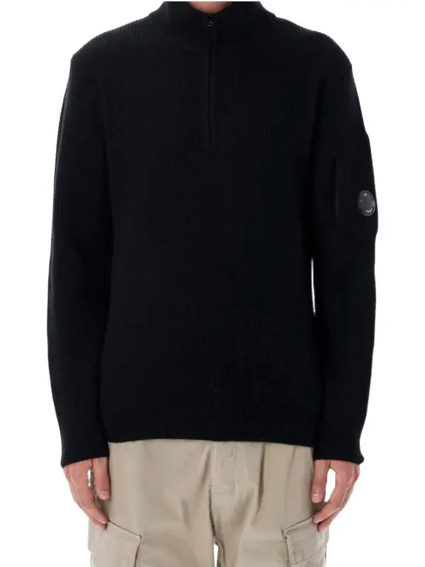 C.P. COMPANY Lens Detail Zip Knitwear - Black