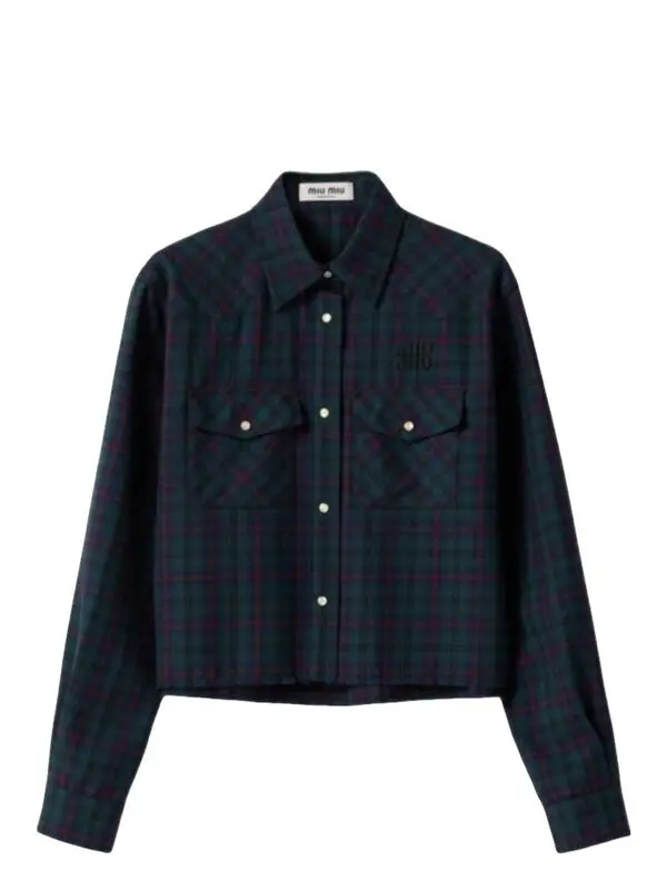 Miu Miu Checked Long Sleeve Shirt - Black