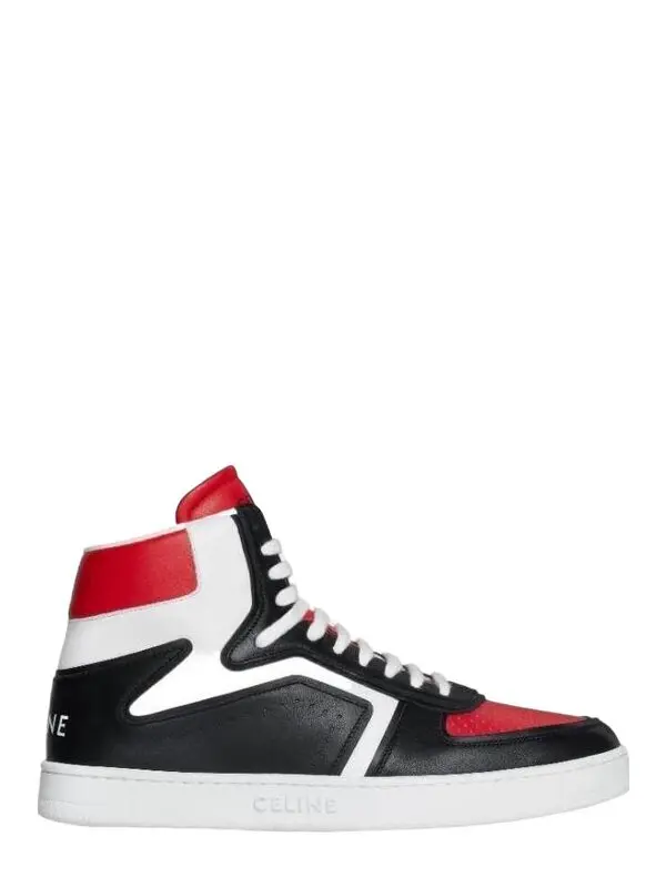 Celine Ct-01 High Top Sneaker In Calfskin - Black/white/red