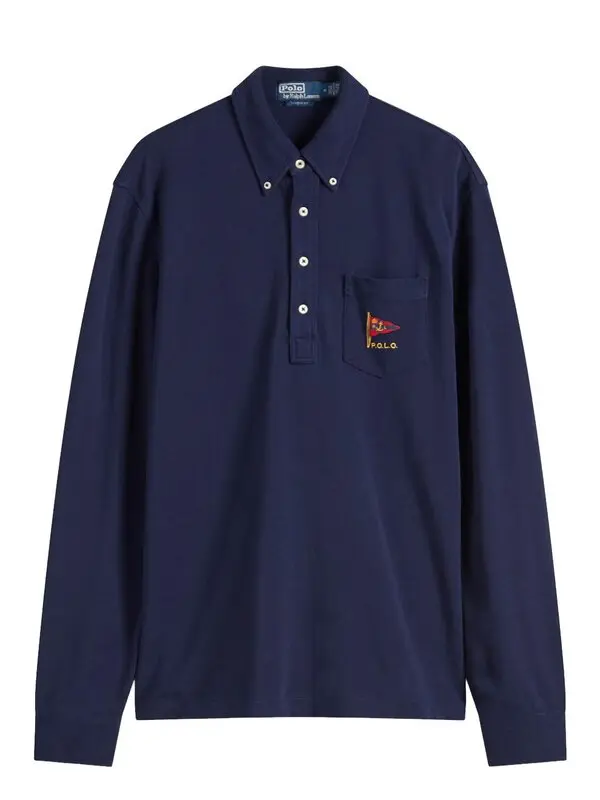 Polo Ralph Lauren Logo Embroidered Long Sleeved Polo Shhirt - Blue