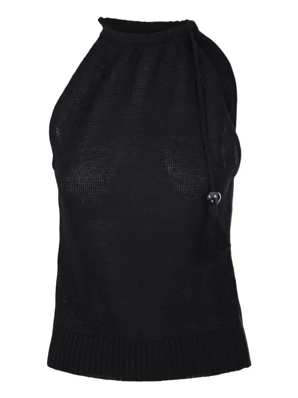 Max Mara Sleeveless Knitted Top With Tassel Detail - Black
