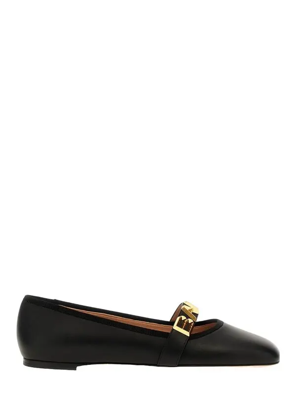 Bally Leather Ballerina Flats With Gold Logo Detailing - Black