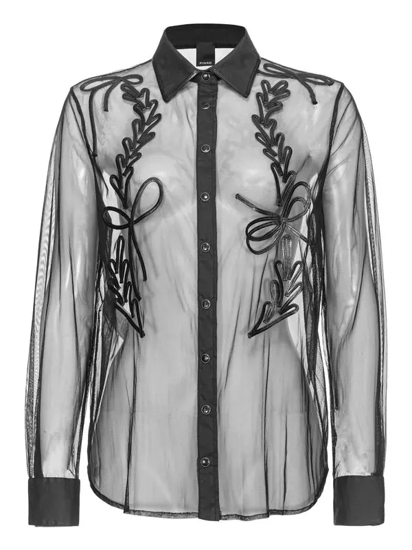 Pinko Semi-sheer Embroidered Buttoned Shirt - Gray