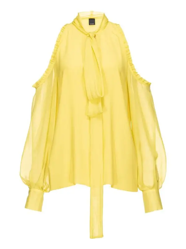 Pinko Cold-shoulder Tied-neck Ruffled Blouse - Yellow