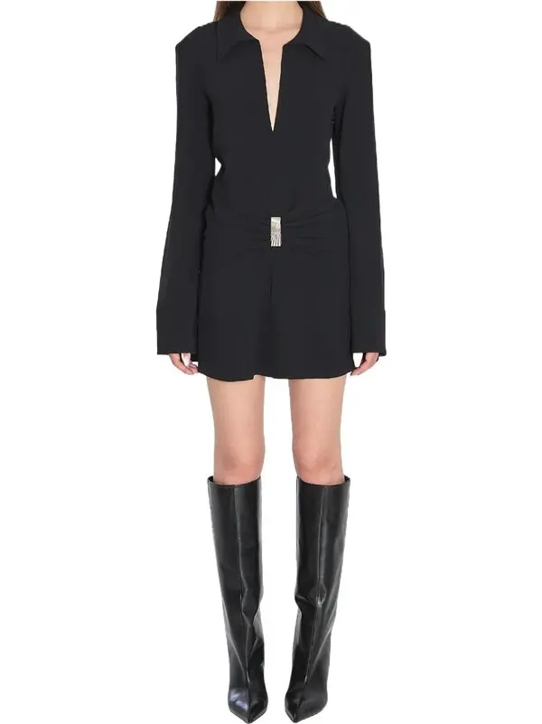 Attico V-neck Mini Dress - Black
