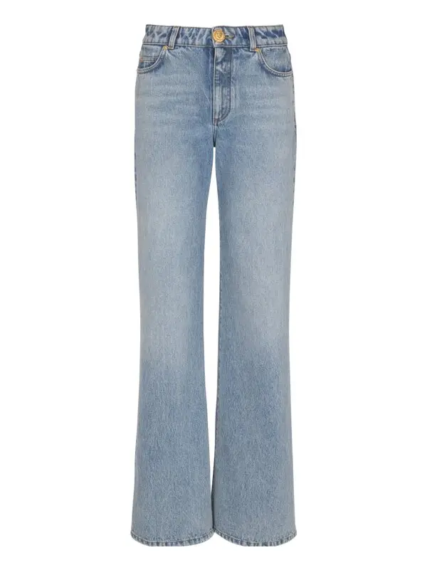 Balmain Logo Patch Straight-leg Jeans - Blue