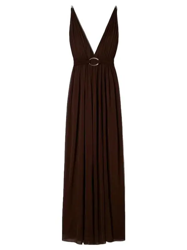 Tory Burch V-neck Viscose Maxi Dress - Dark Cocoa