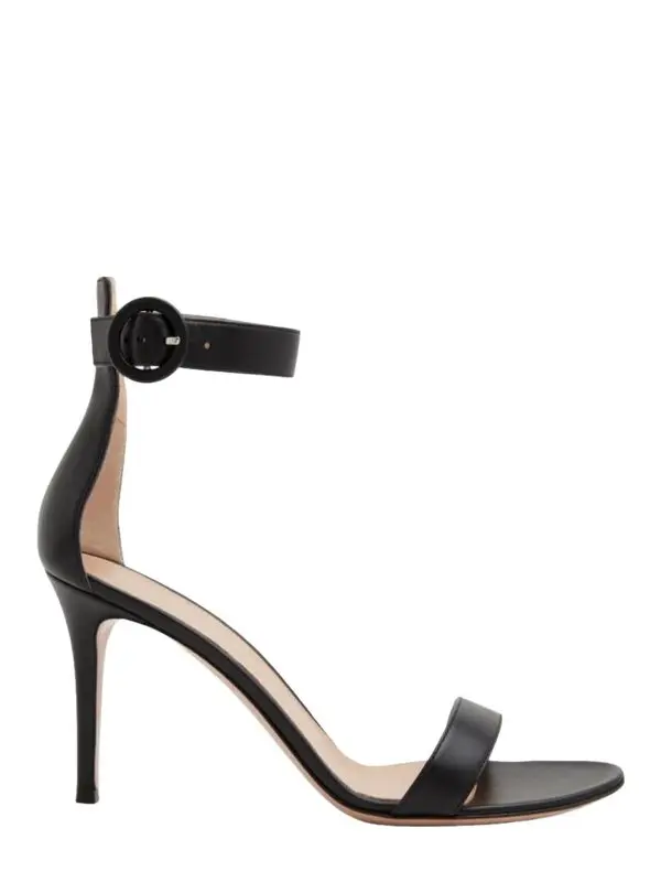GIANVITO ROSSI Portofino Buckle Heeled Sandals - Black