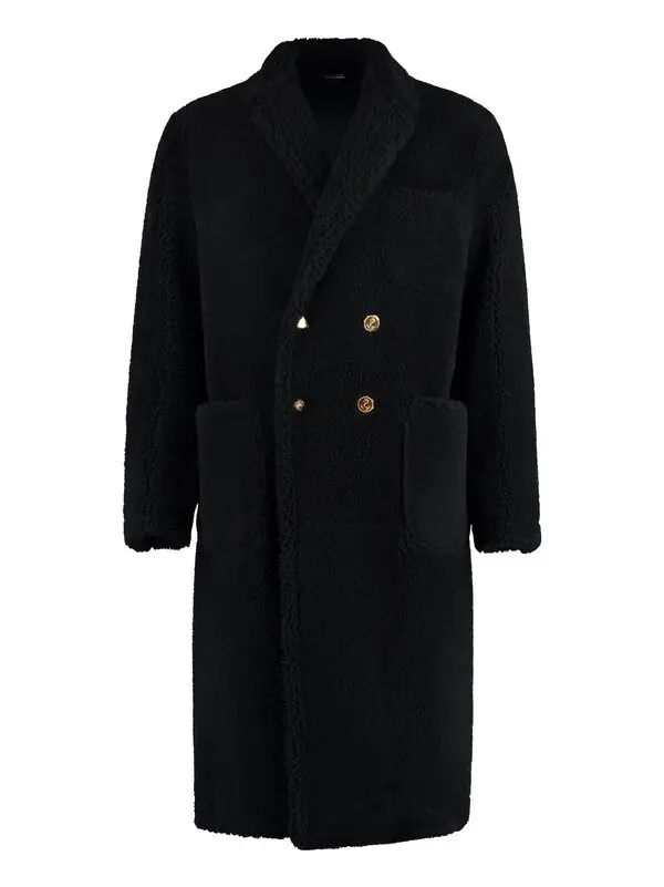 Thom Browne Double-breasted Shearling Coat - Navy Blue