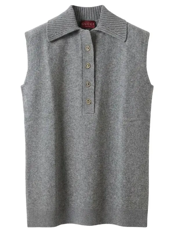 Gucci Sleeveless Knit Mini Dress With Mandarin Collar - Gray