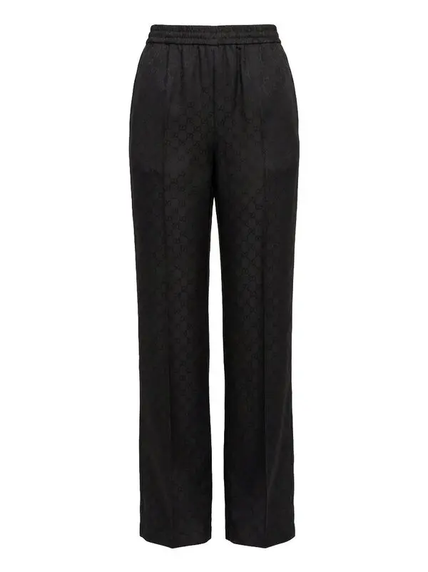 Gucci Gg Jacquard Monogram Elastic Waistband Pants - Black