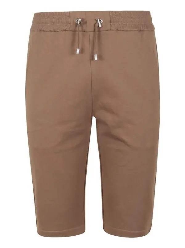 Balmain Cotton Shorts With Flocked Logo - Brown