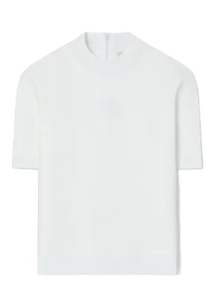 Tory Burch Logo-embossed Mock Neck Short Sleeve T-shirt - White