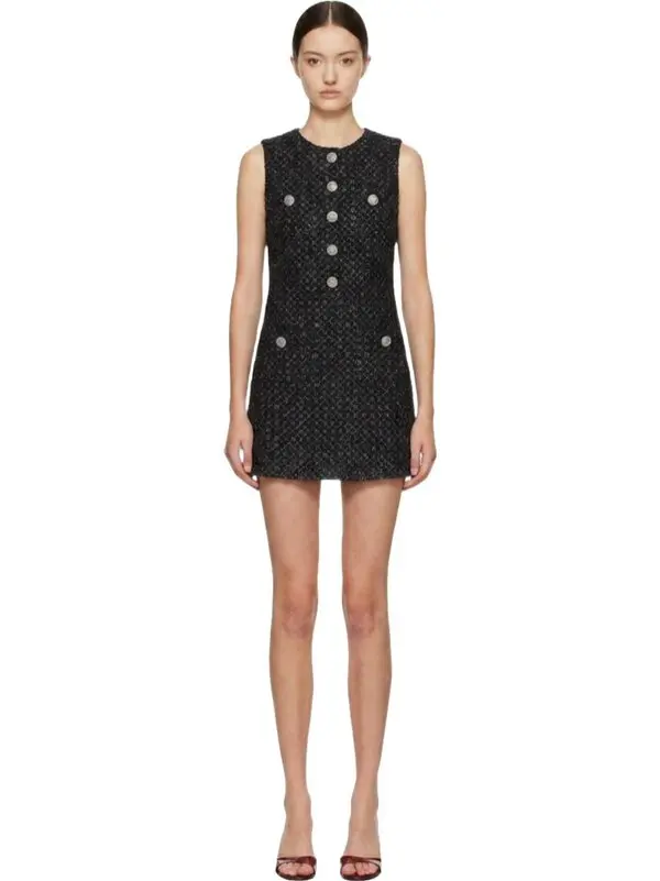 Marissa Chiara Sleeveless Checkered Dress With Button Detail - Black