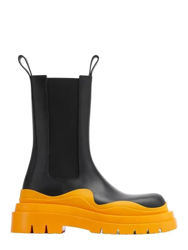 Bottega Veneta Ridged Sole Round Toe Boots - Black/fresh Orange