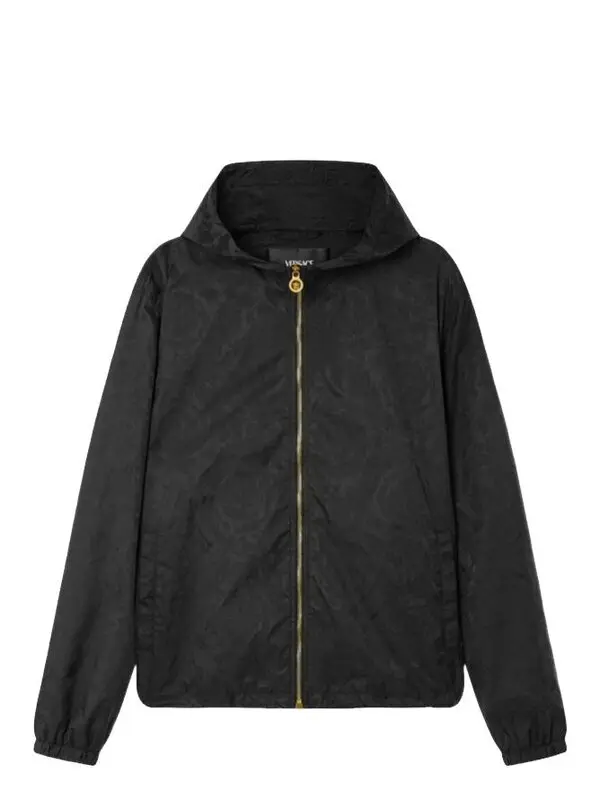 Versace Barocco Pattern Zip-up Hooded Jacket - Black