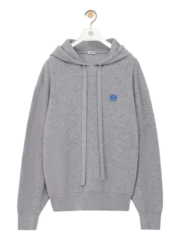 Loewe Wool Blend Terry Stitch Hoodie With Monogram Embroidery - Light Gray Mixed Colors