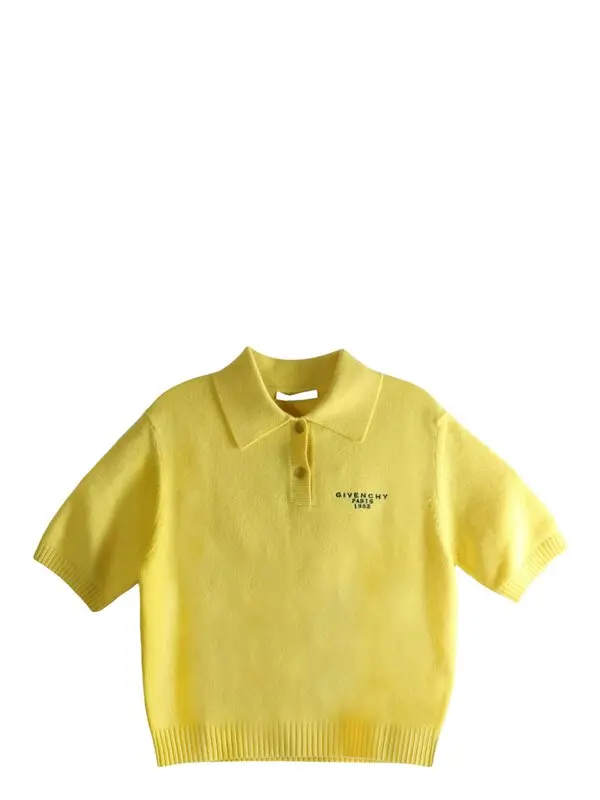 Givenchy Paris 1952 Embroidered Knit Polo Top - Acid Yellow