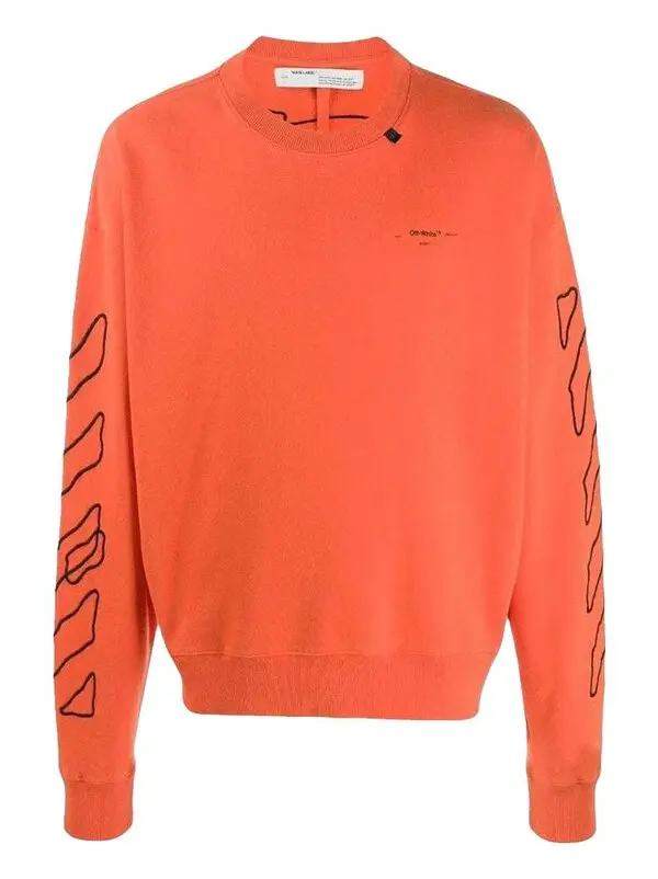 Off-White Abstract Arrow Embroidered Crew Neck Sweater - Orange
