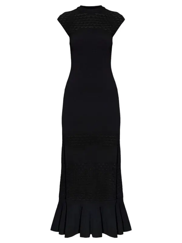 LANVIN Sleeveless Geometric Knit Dress With Mandarin Collar - Black