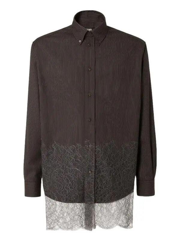 Fendi Long Sleeved Pinstriped Lace Shirt - Black