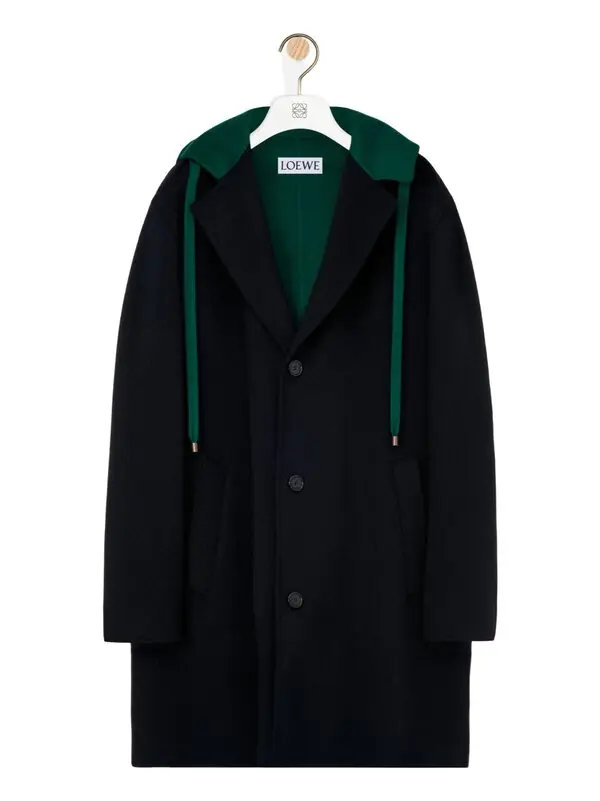 Loewe Hooded Cuff Coat - Black/green