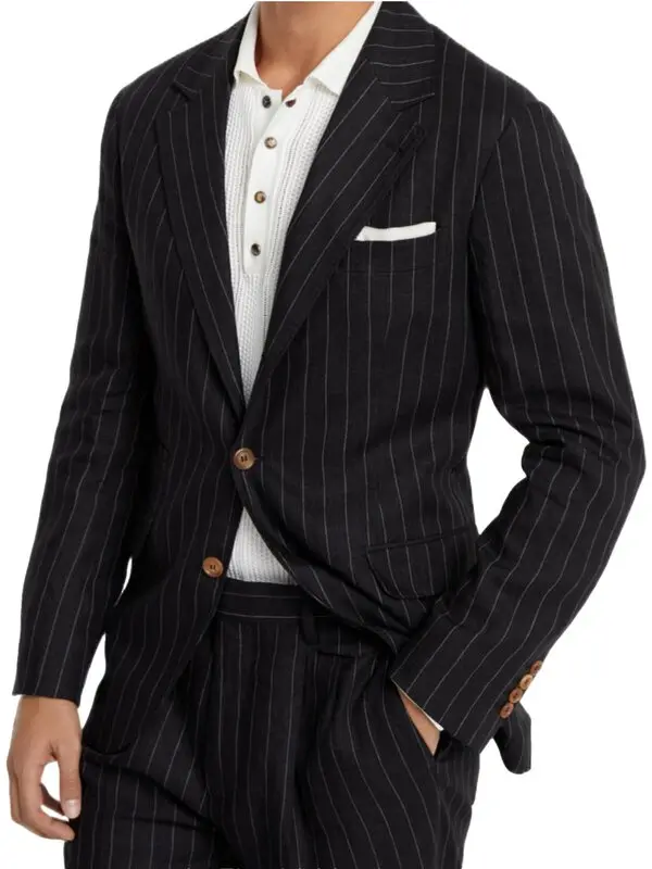 Brunello Cucinelli Striped Single-breasted Blazer - Black