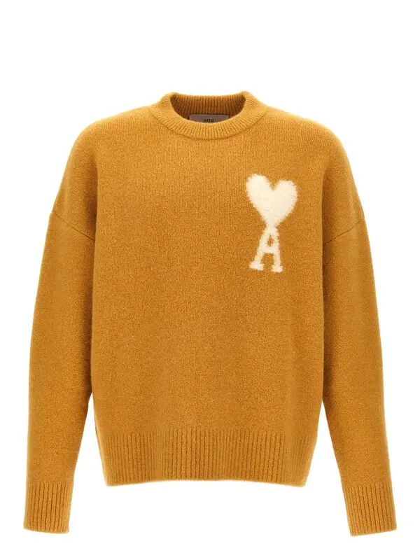 Ami De Coeur Logo Intarsia-knit Jumper - Mustard Yellow