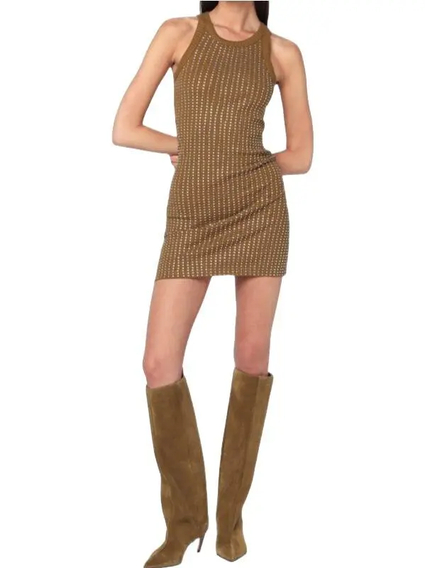 Attico Rhinestone Embellished Ribbed Mini Dress - Green