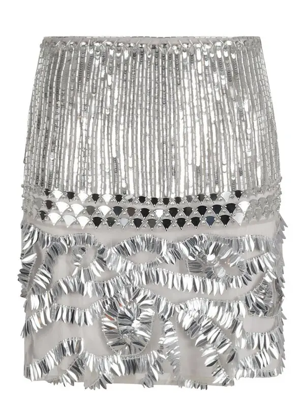 Alberta Ferretti Sequin Embellished High Waist Mini Skirt - Gray