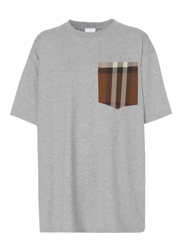 Burberry Checked Pocket Oversized T-shirt - Gray