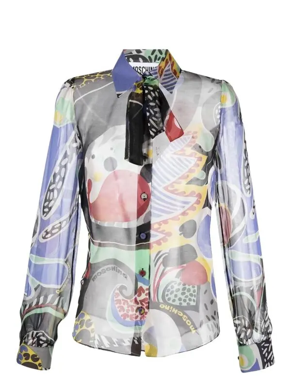 Moschino Graphic Print Shirt With Bow Collar - Multicolor