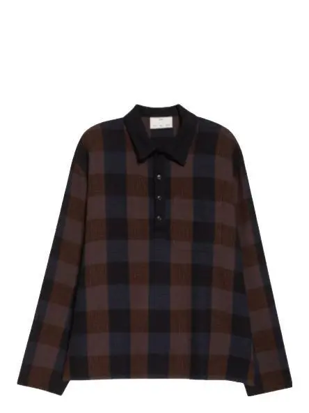 SONG FOR THE MUTE Plaid Long-sleeved Polo Shirt - Black
