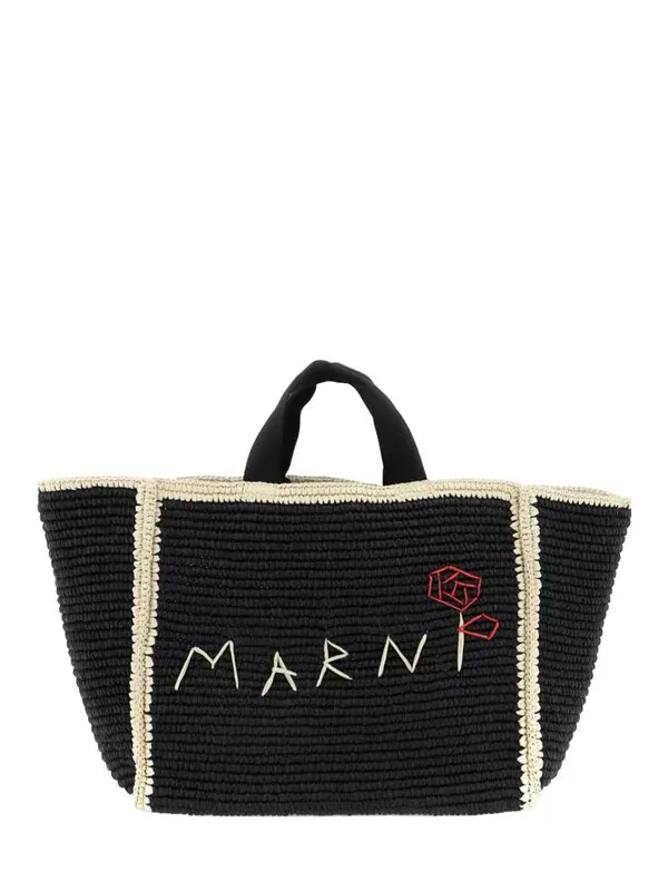 Marni Logo-detailed Woven Top Handle Bag - Black