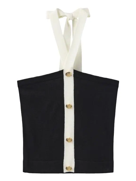 Marissa Chiara Halter Neck Tube Top With Contrast Trim - Whiteblack
