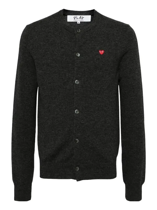 Comme Des Garçons Small Heart Patch Knitted Cardigan - Black