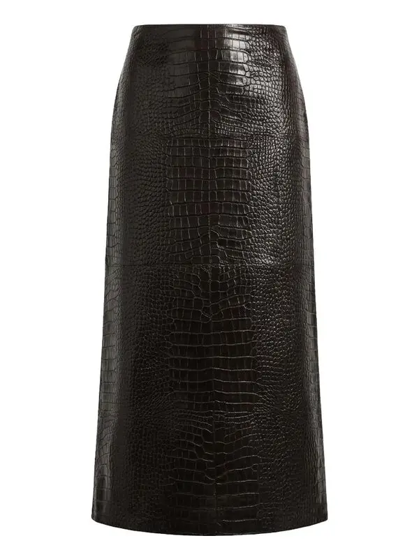 Gucci Printed Leather Midi Skirt - Black